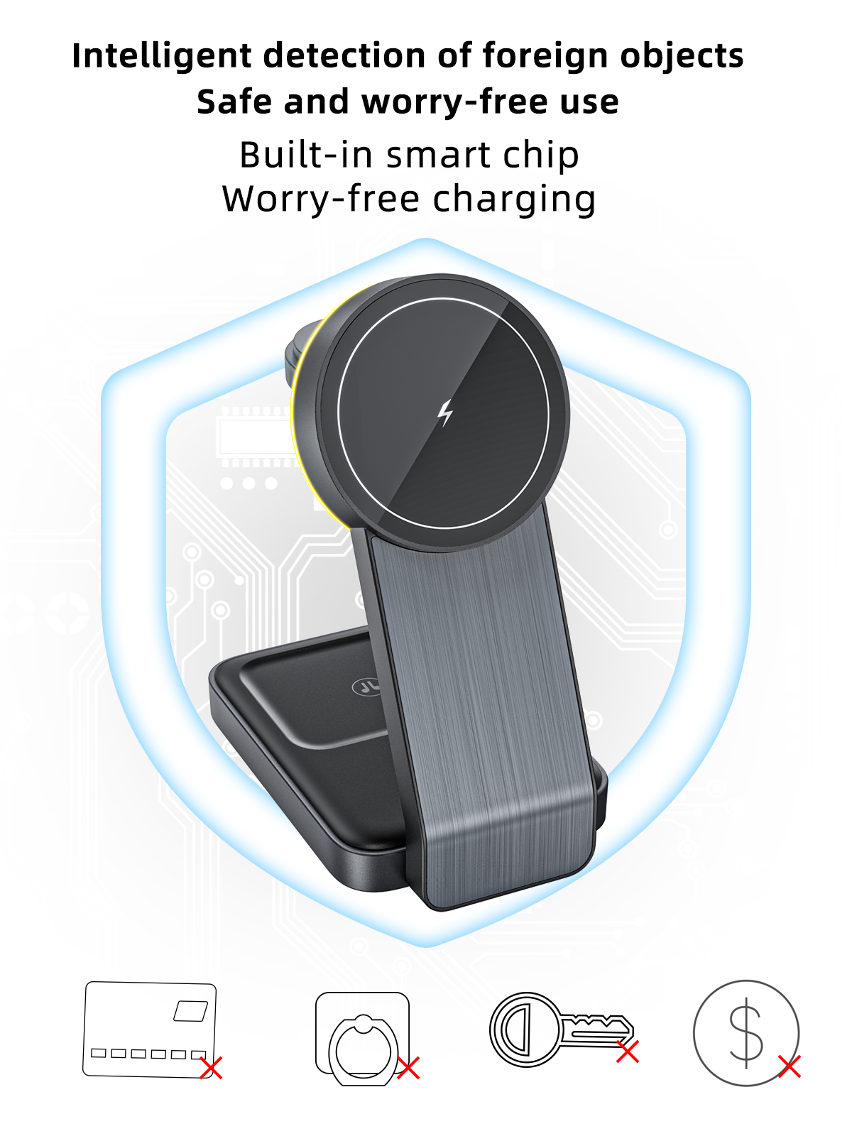 Magnetic 3-in-1 Foldable Wireless Charger Stand 15W Qi Wireless Fast ...