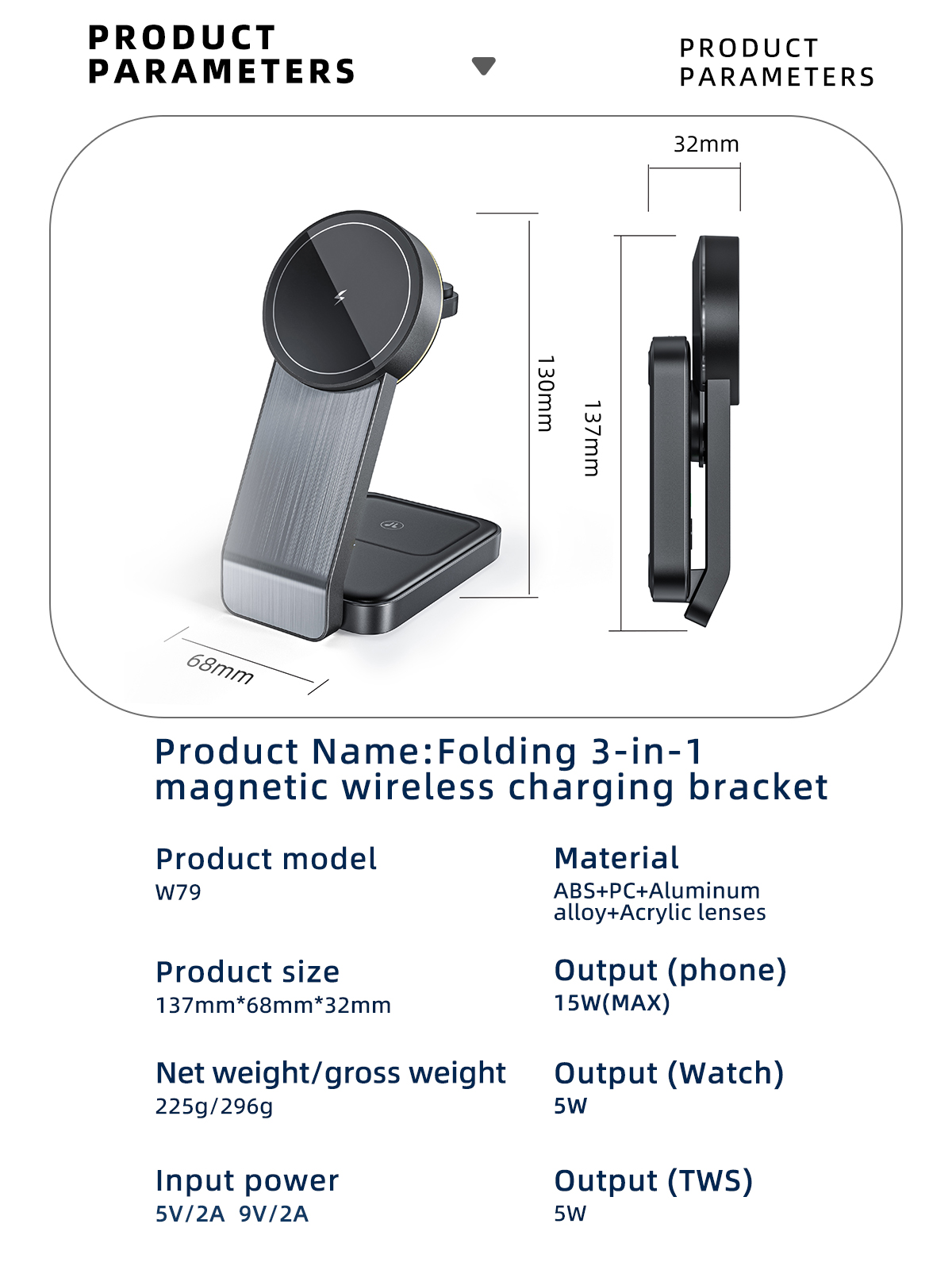 Magnetic 3-in-1 Foldable Wireless Charger Stand 15W Qi Wireless Fast ...