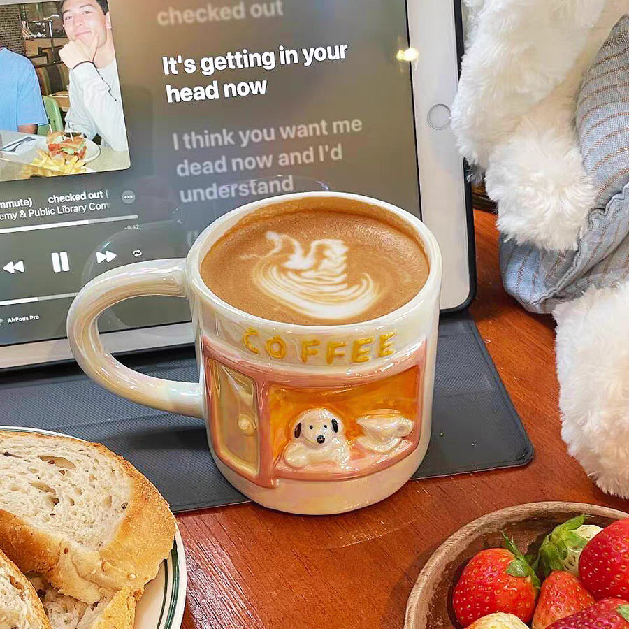 2024 New Relief Bead Glazed Dog Mug Cute and Creative 3D Ceramic Coffee ...