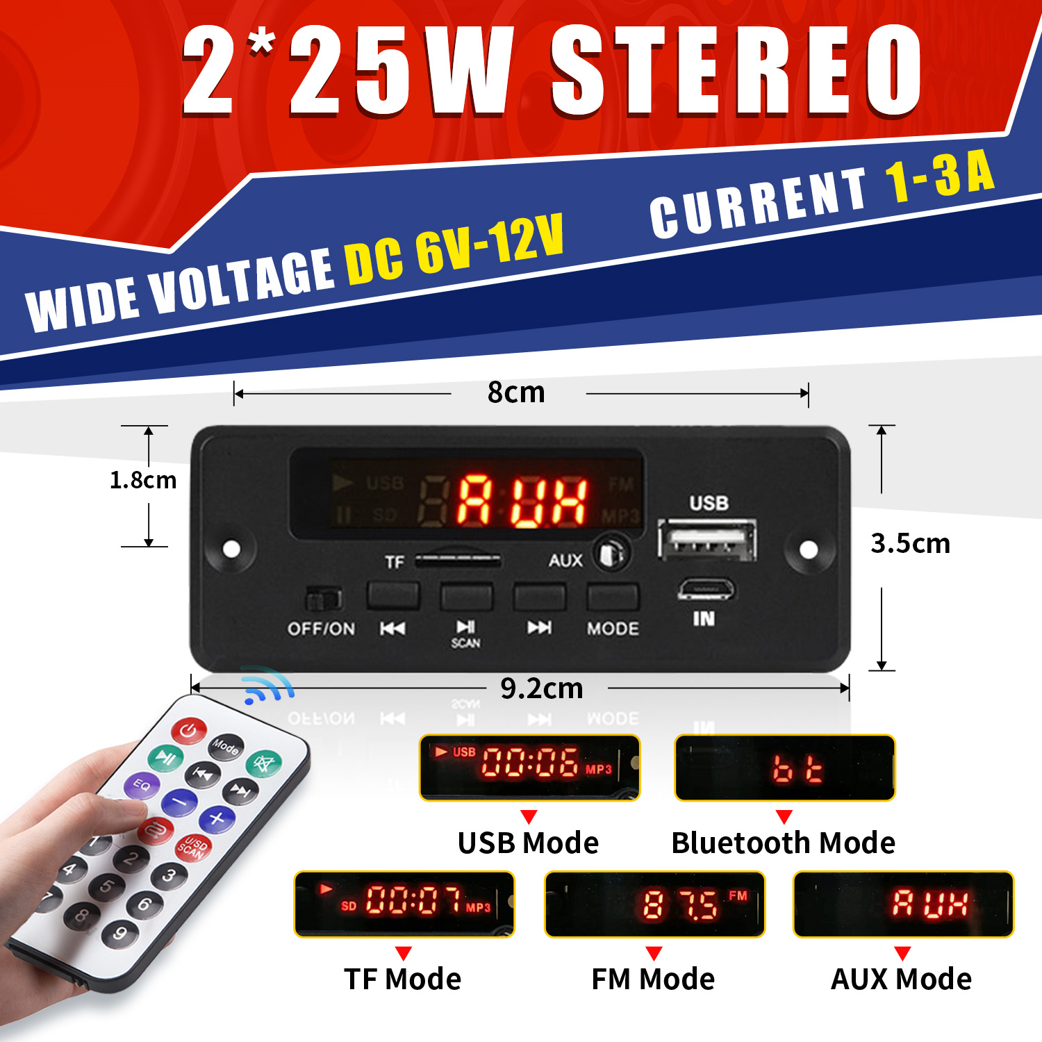 DC 12V 50W Amplifier Bluetooth 5.0 MP3 Player Decoder Board FM Radio TF ...