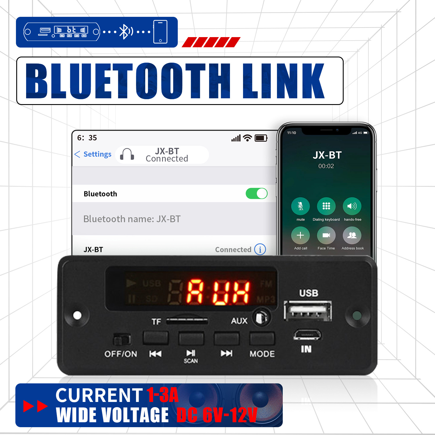 DC 12V 50W Amplifier Bluetooth 5.0 MP3 Player Decoder Board FM Radio TF ...