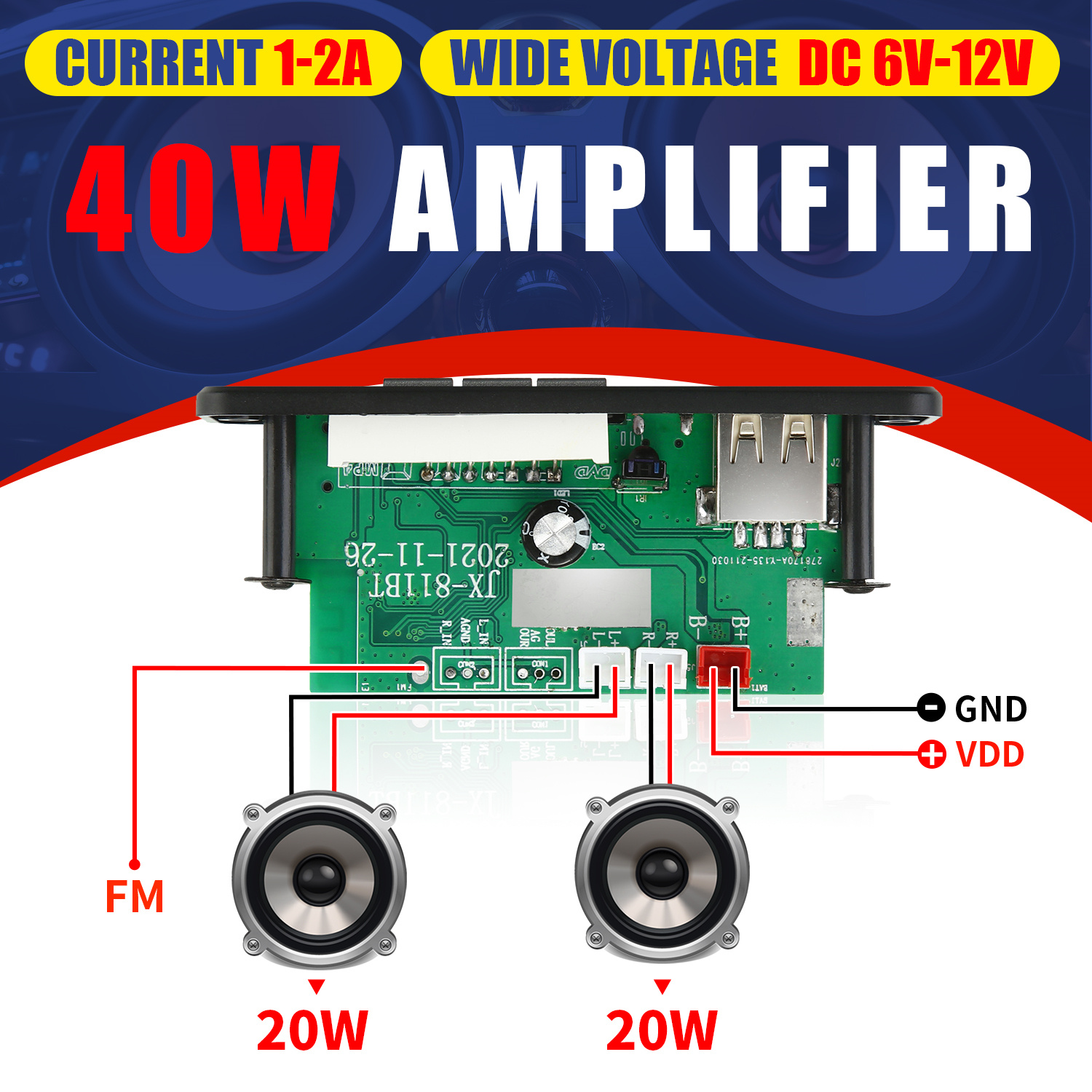 40W Amplifier MP3 Decoder Board DC 12V 18V Bluetooth 5.0 MP3 Player Car ...