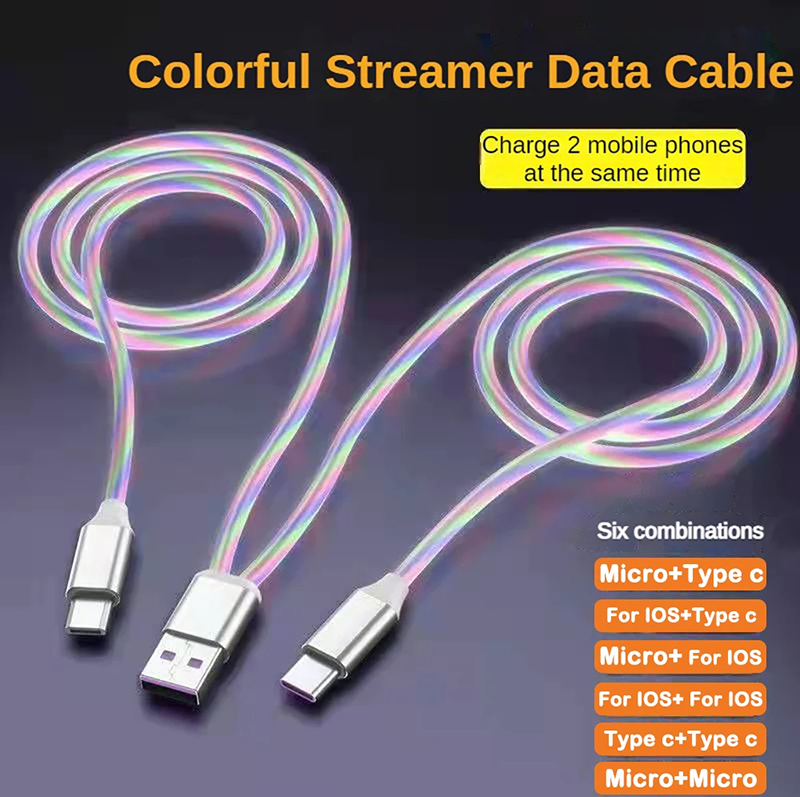 2 In 1 Colorful Streamer Light USB Cable LED Flowing Light Fast Charger ...