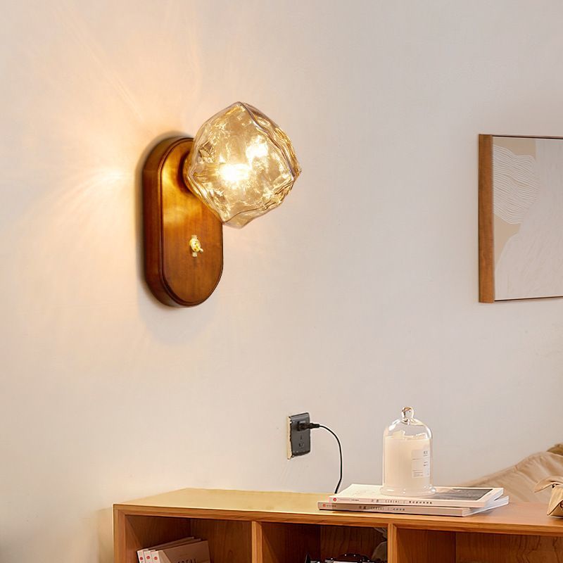 LAMPU DINDING RUSTIC WALL LAMP WOOD WALL LIGHT WITH ICE CUBE AMBER ...