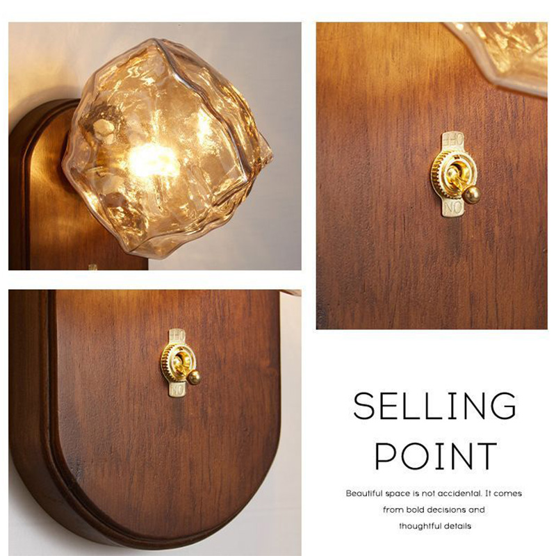 LAMPU DINDING RUSTIC WALL LAMP WOOD WALL LIGHT WITH ICE CUBE AMBER ...