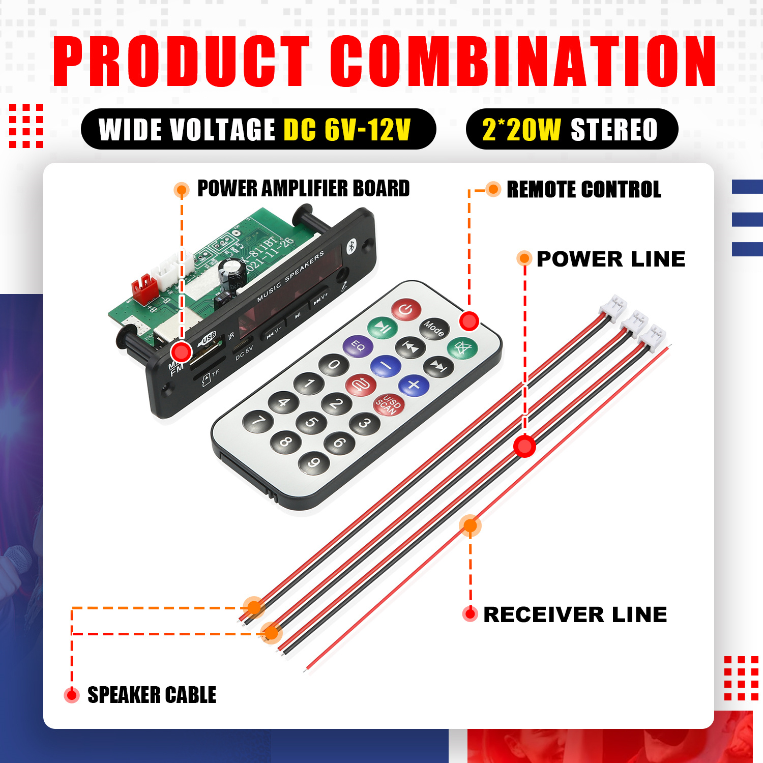 40W Amplifier MP3 Decoder Board DC 12V 18V Bluetooth 5.0 MP3 Player Car ...