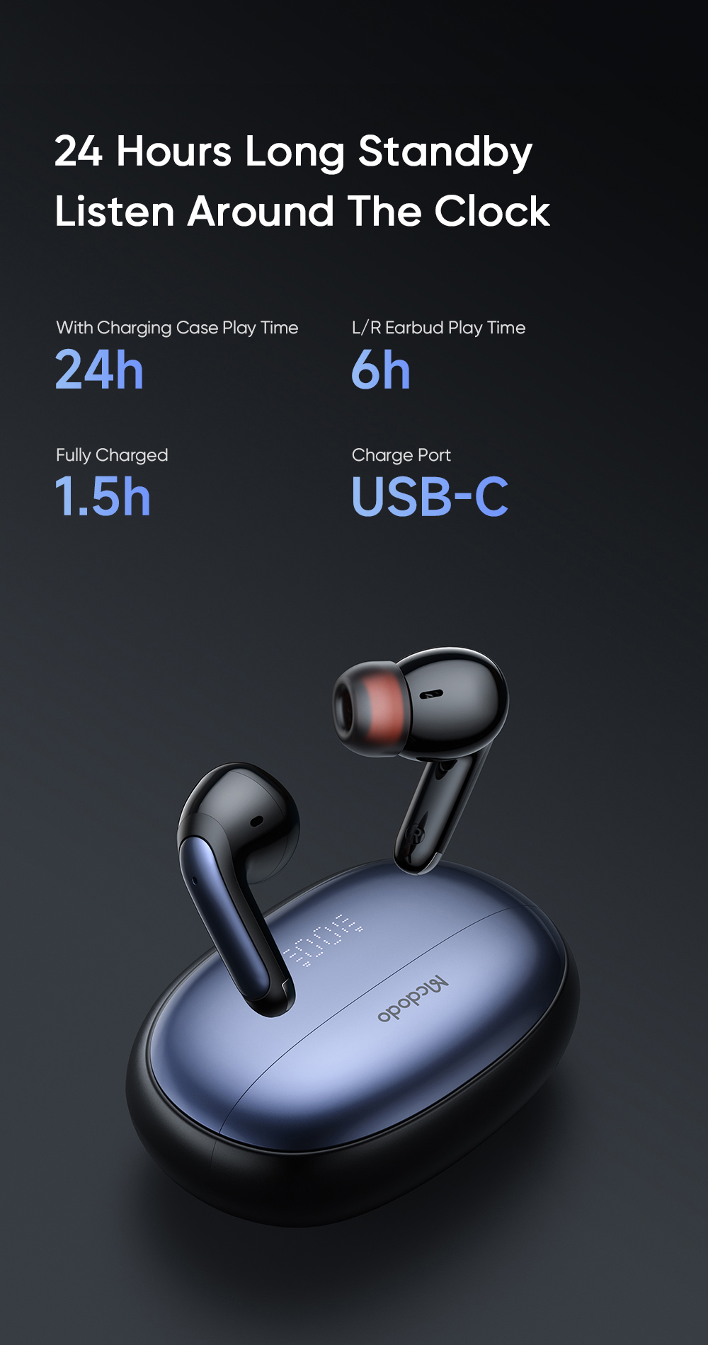 Mcdodo ANC+ENC TWS Wireless Bluetooth V5.3 Earbuds with Digital Display ...