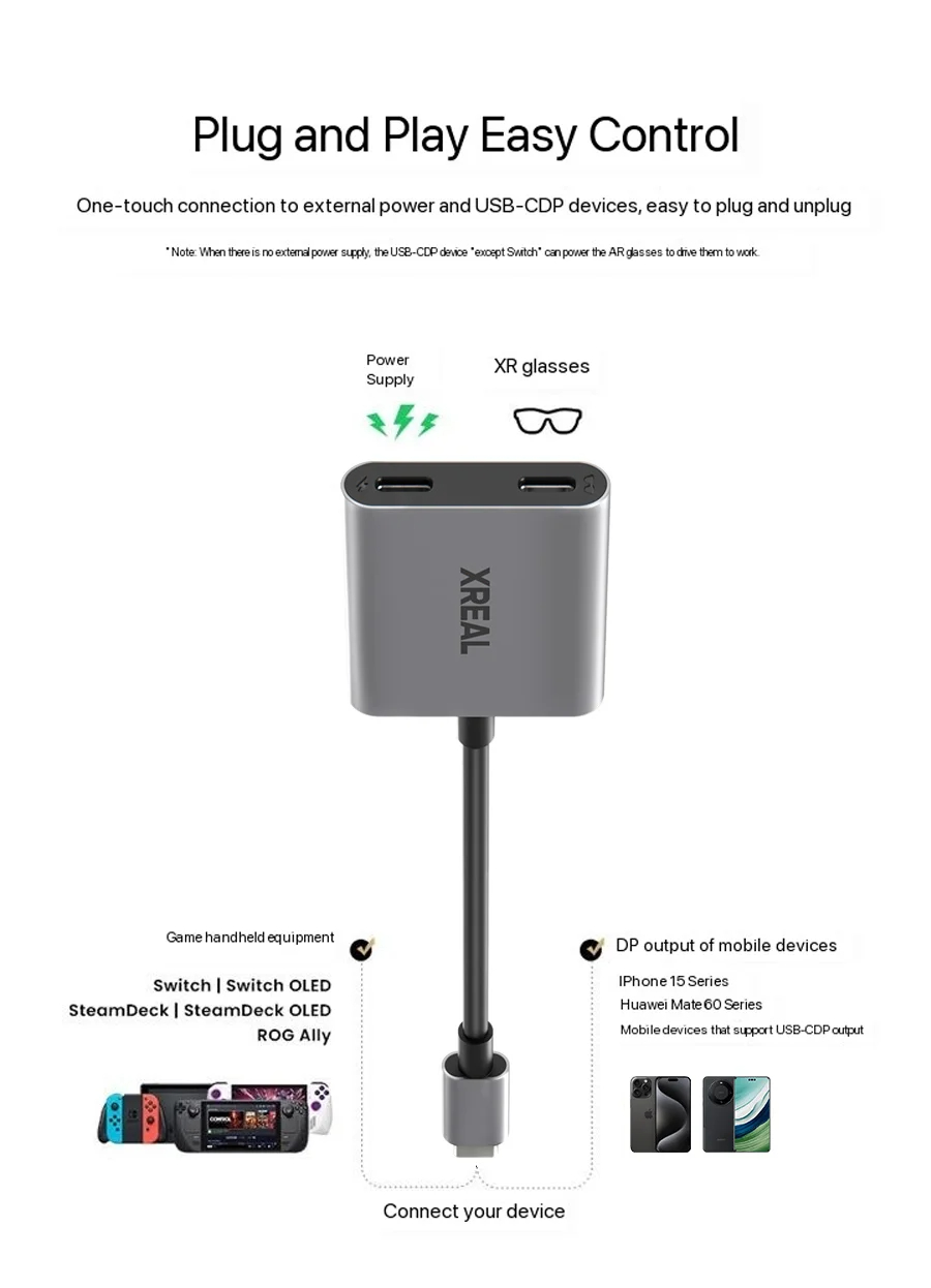 XREAL Hub 120hz 2IN1 USB-C PD Fast Charging Adapter Portable Video ...