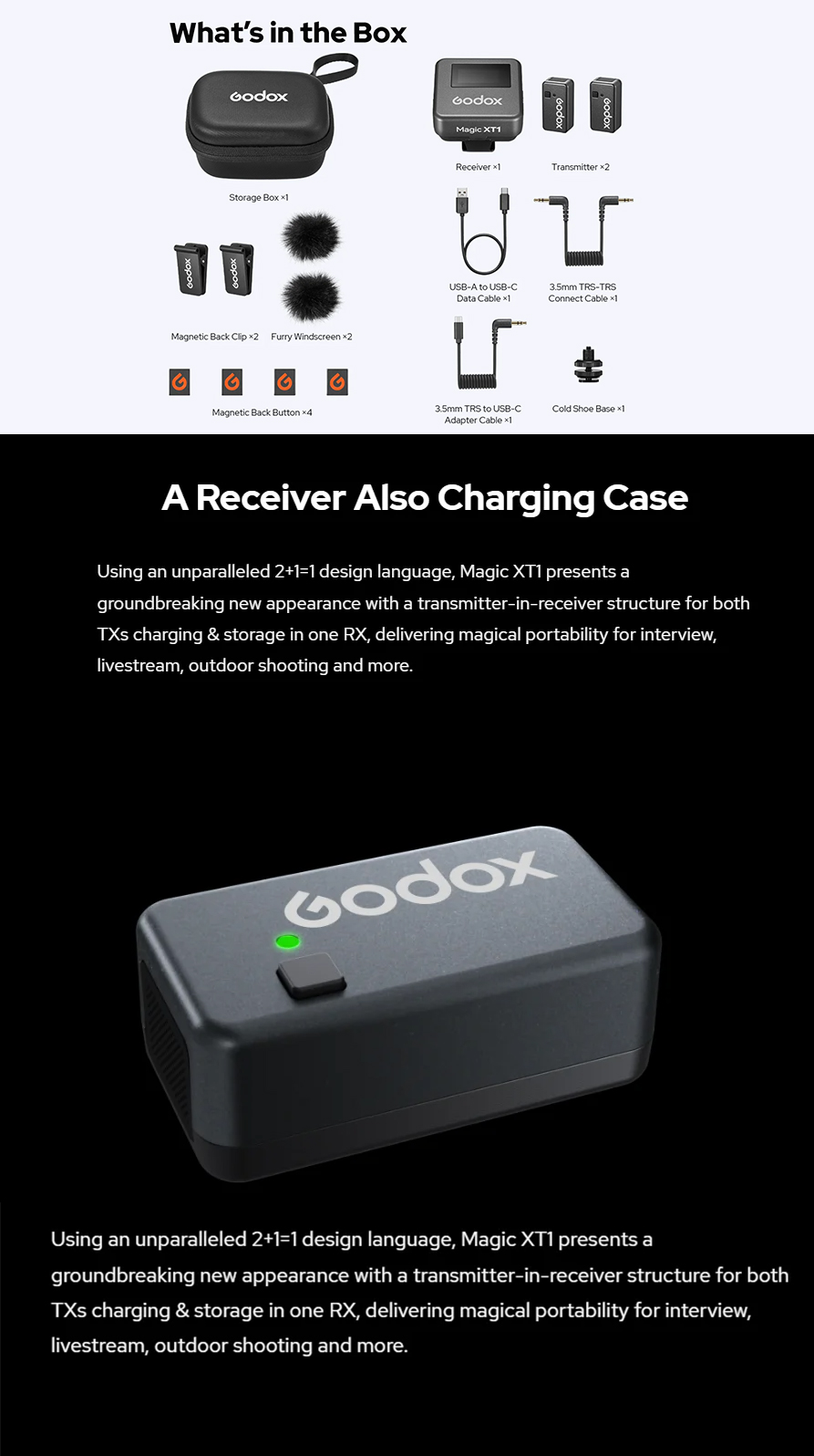 GODOX Magic XT1 2.4GHz Wireless Microphone System Max. 200M LOS Range ...