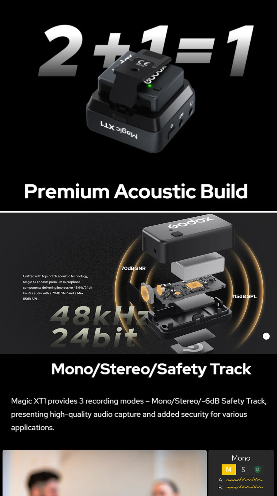 GODOX Magic XT1 2.4GHz Wireless Microphone System Max. 200M LOS Range ...