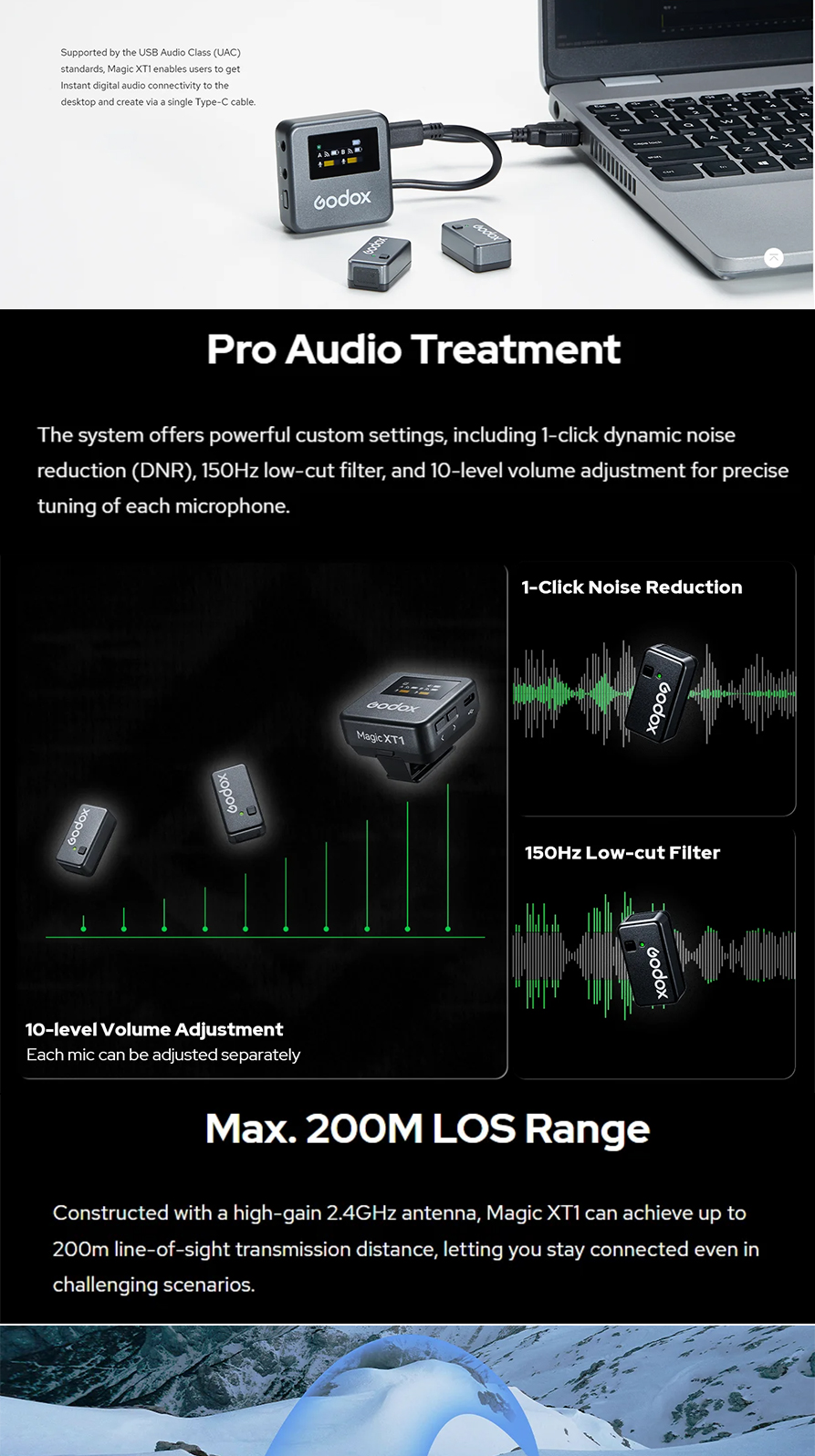 GODOX Magic XT1 2.4GHz Wireless Microphone System Max. 200M LOS Range ...