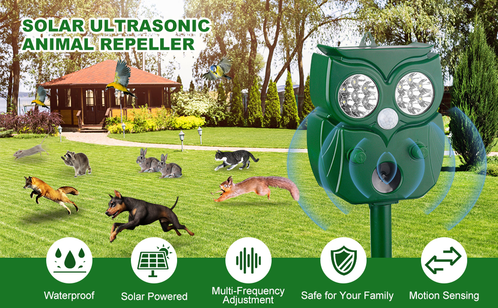 Owl Shaped Motion Sensor Solar Pest Reject Pest Repeller Dog Cat Mouse ...