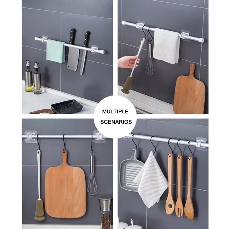 *READY STOCK AT MALAYSIA*Hanging Rod Set Hanging Clips Adhesive Wall ...