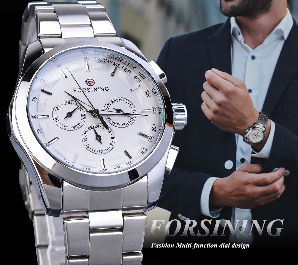 Forsining watch men's mechanical watch 3 dial calendar mechanical clock ...