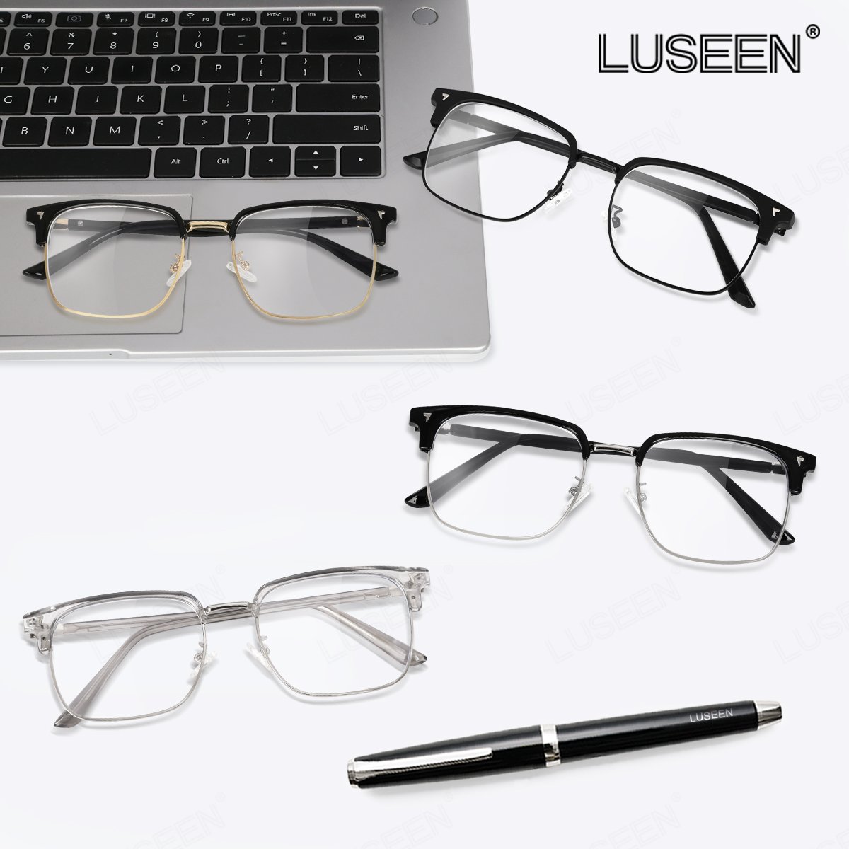 LUSEEN Eyeglasses Photochromic And Anti Radiation Eyeglass Rectangular ...