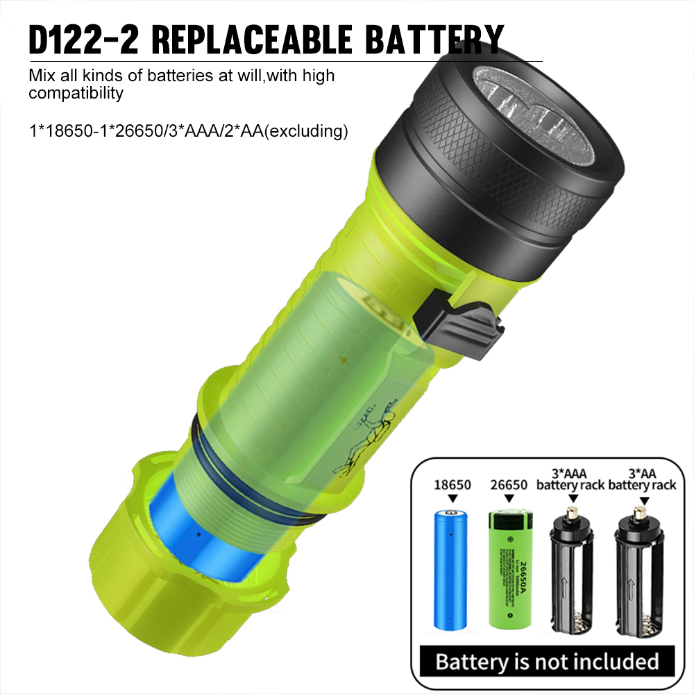 Asafee Super Bright D122-1 Diving Flashlight 2 * P50 LED Underwater scuba Pushing Magnetic ...