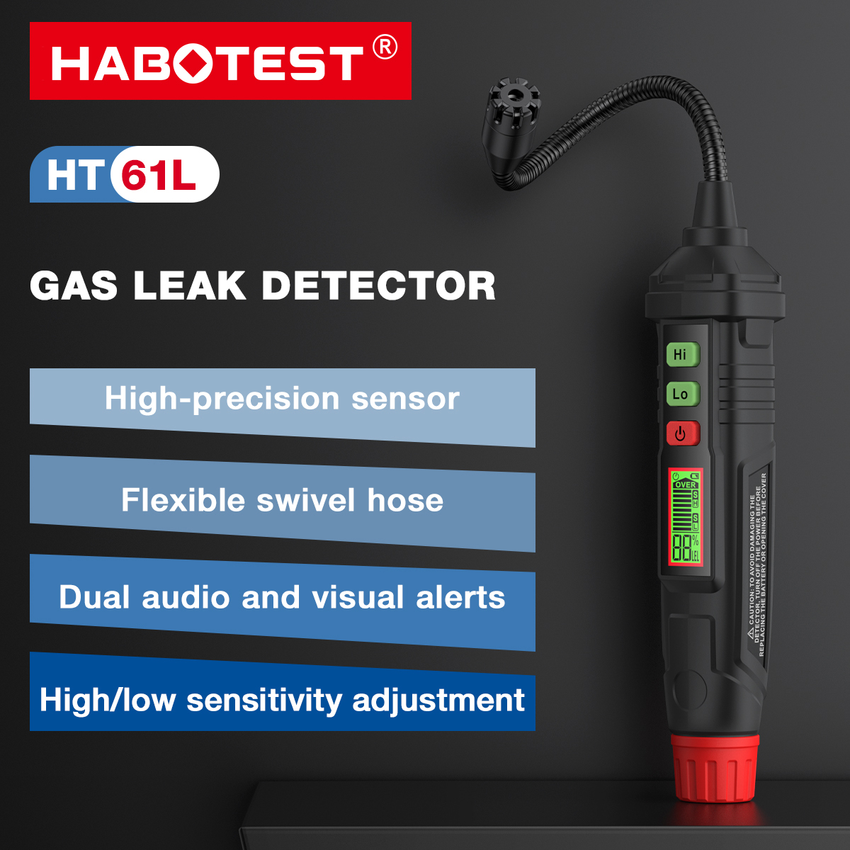 HABOTEST HT61L Gas Leak Detector High-precision Sensor Flexible Swivel ...