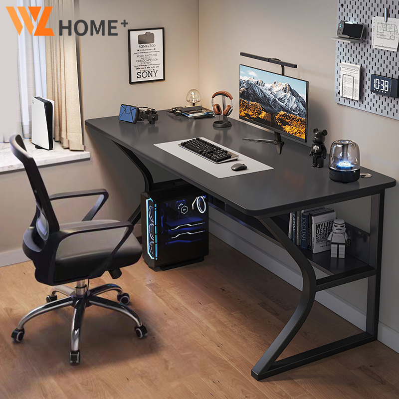 Meja Gaming Black Computer Table With Headphone Hook C-shape Legs Study ...