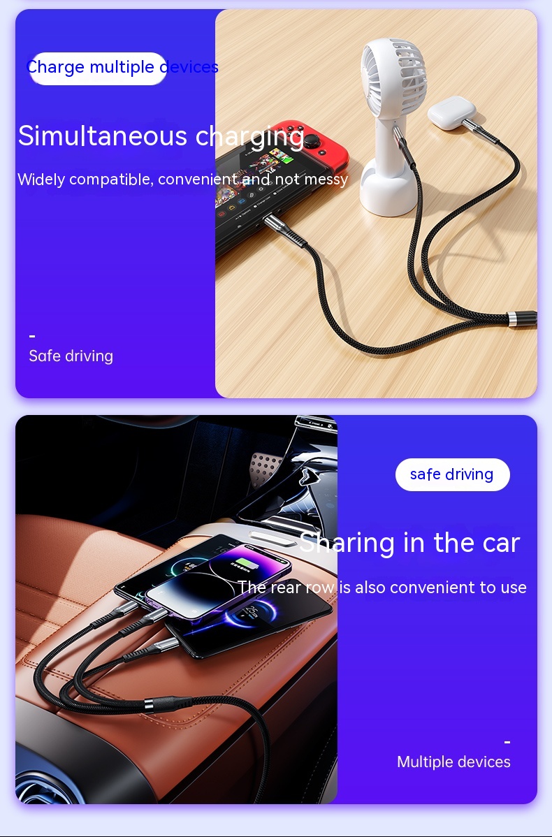 200W Duckbill Super Fast Charge Cable 3 In 1 Zinc Alloy Charger Cord 6A ...