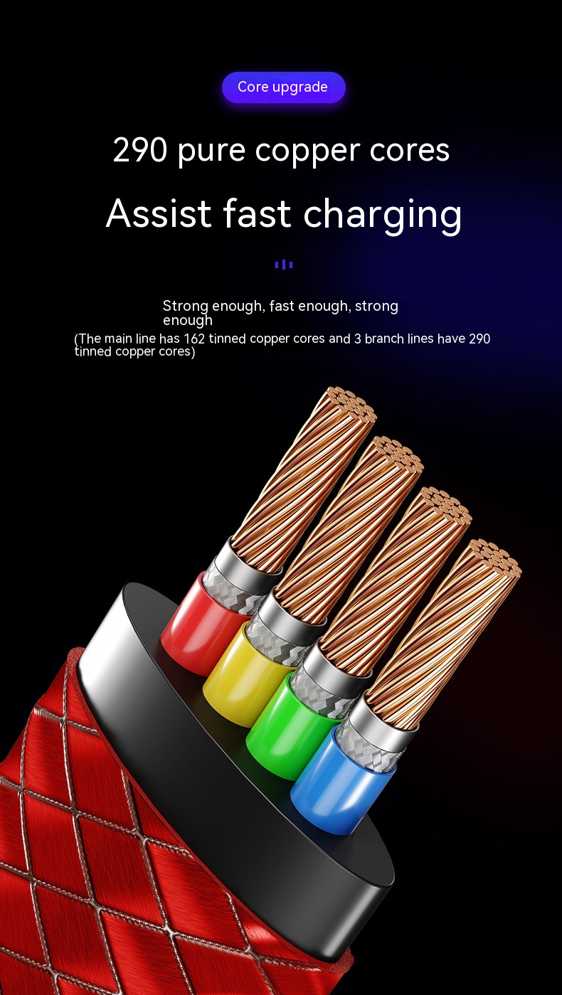 200W Duckbill Super Fast Charge Cable 3 In 1 Zinc Alloy Charger Cord 6A ...