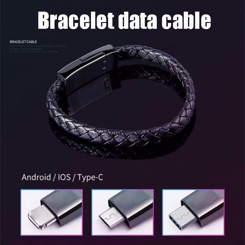 Dual Type C Wristband Bracelet Data Cable Portable Leather Fast ...