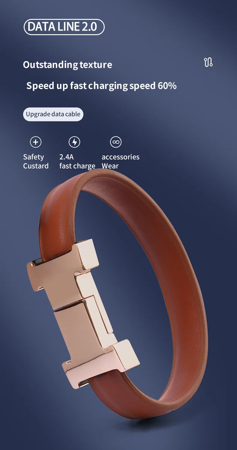 H-Shaped Bracelet Charging Cable Portable Leather Fast Charging Cord ...