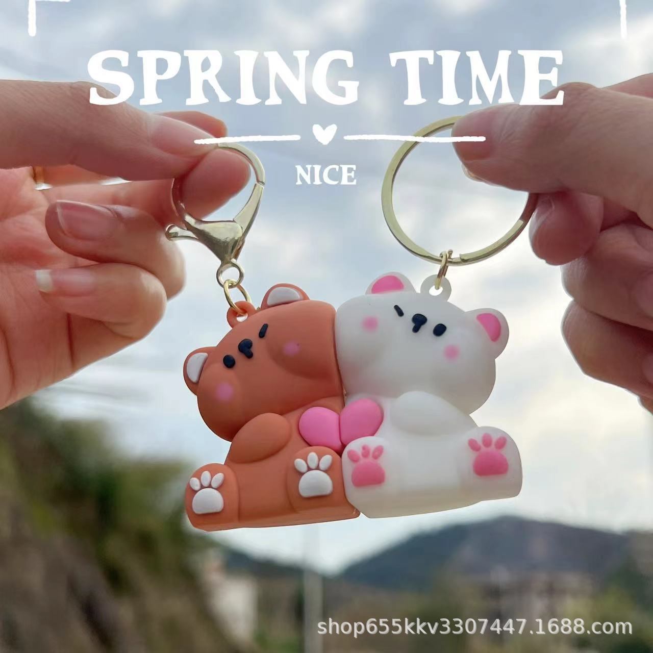 2 Pcs/set Cute Cartoon Magnetic Huggable Love Bear Keychain Bag Pendant ...