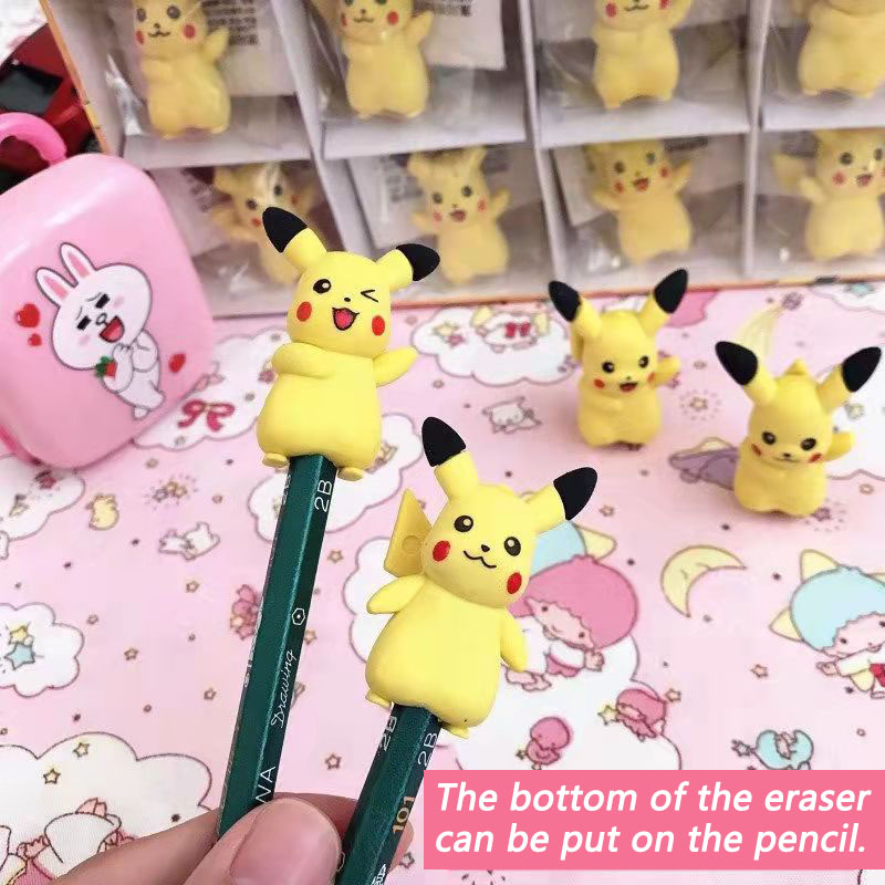 Pikachu Eraser Cute Pokemon Doll Pencil Topper Decor Student Stationery ...