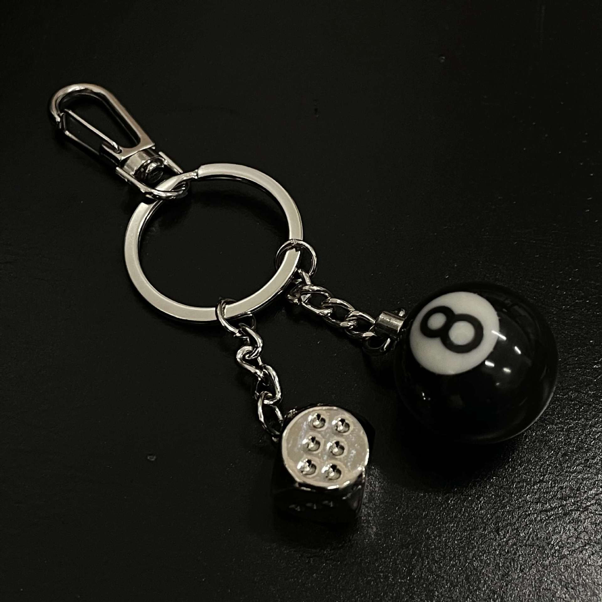 Pool Keychain Black 8 Dice Solid Keychain Car Keyring Ring Buckle ...