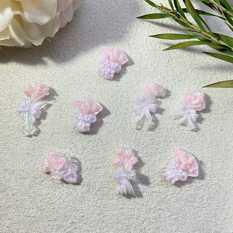 Rou Bao 50pcs Nail Pink Flower Bouquet Girly Beauty Mixed Resin Nails ...