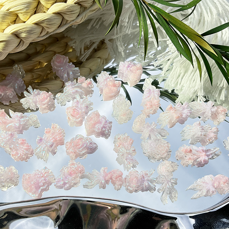 Rou Bao 50pcs Nail Pink Flower Bouquet Girly Beauty Mixed Resin Nails ...