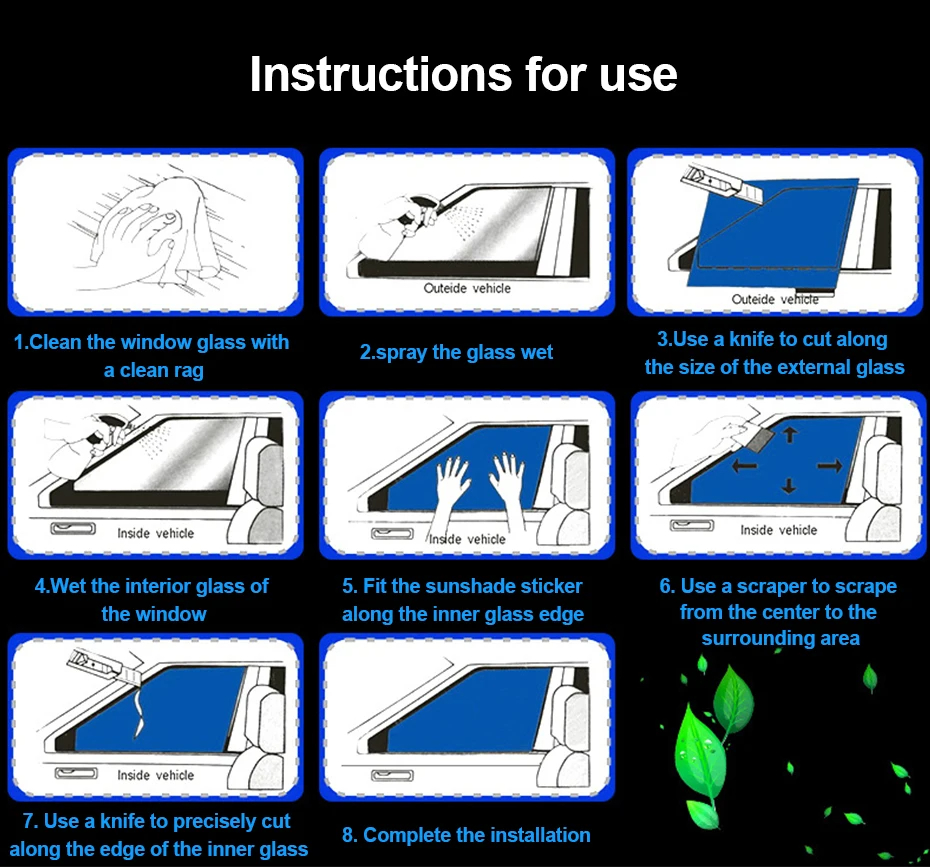 2pcs 42x 38cm DIY Car Sticker Sunshade Sunscreen Window Cover Black PVC ...