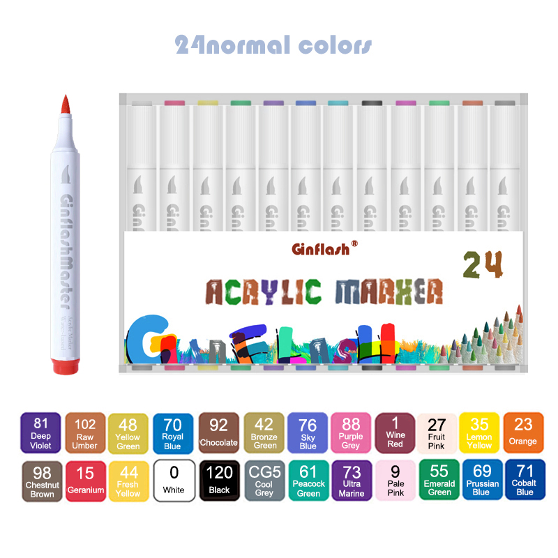 Ginflash 60colors Acrylic Markers Brush Tip Calligraphy brush Metallic ...