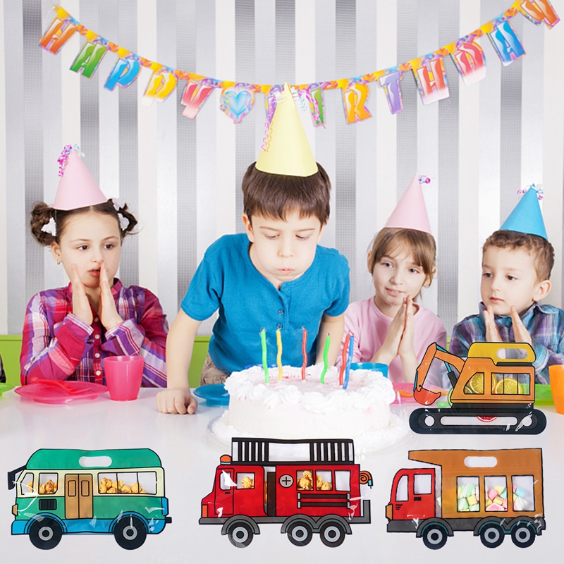 10pcs Cartoon Car Shaped Gift Bag Self-Standing Bags Construction Theme ...