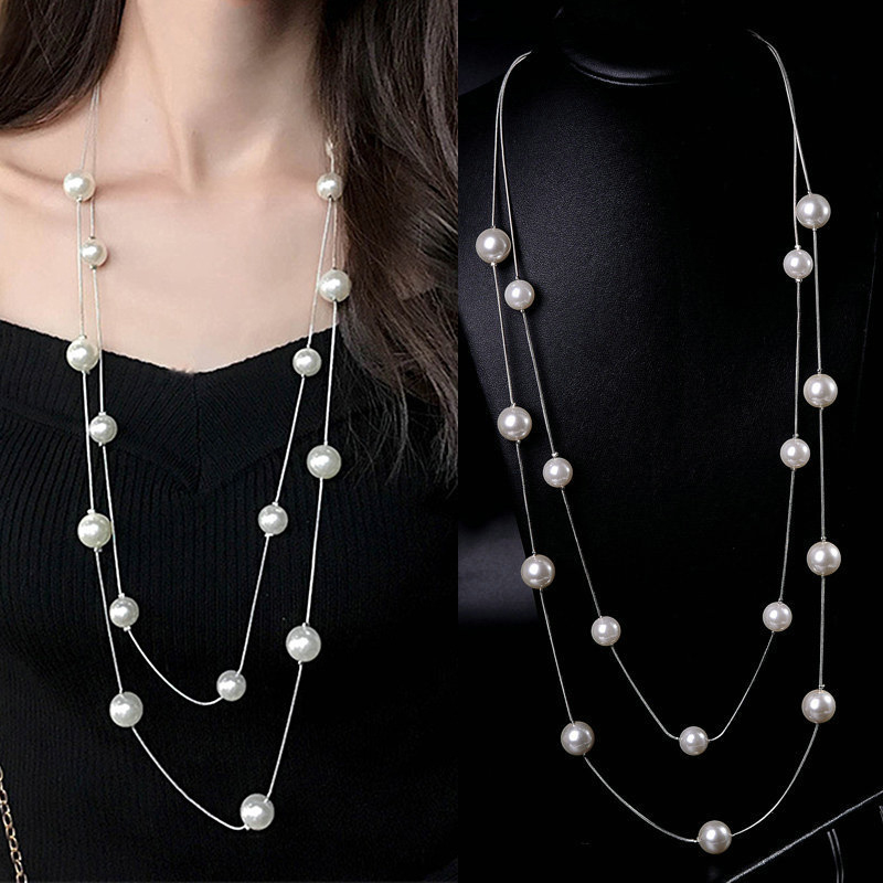 Simple And Versatile Sweater Chain Long Pendant Pearl Necklace Fashion ...