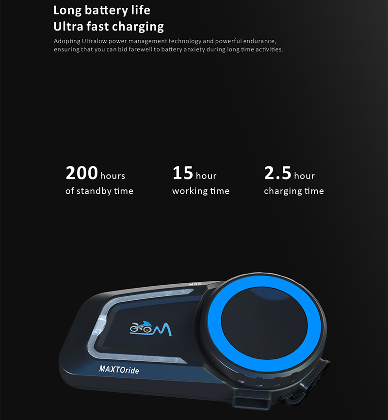 Maxto M6S Motorcycle Mesh Intercom Group 8 Riders 1KM Automatically Re-connect Bluetooth 5.0 ...