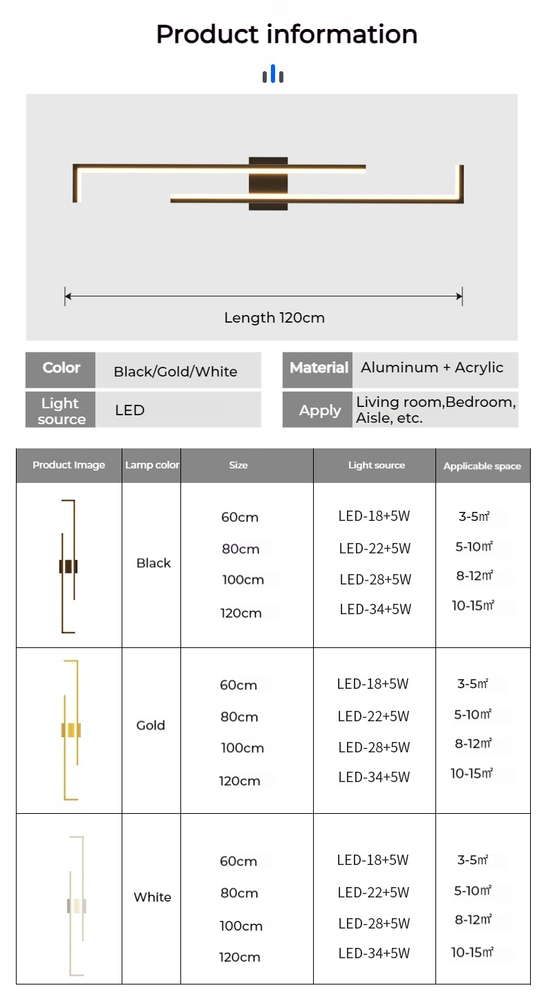 Minimalist Led Linear Wall Lights 60/80/100/120cm Aluminum Wall Lamp ...
