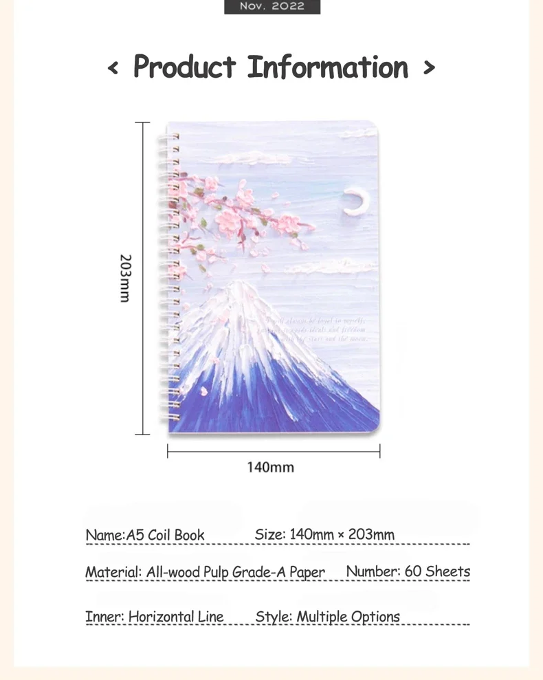 4 Books/Set A5 Oil Painting Style Coil High Quality Kawaii Lined Inner ...