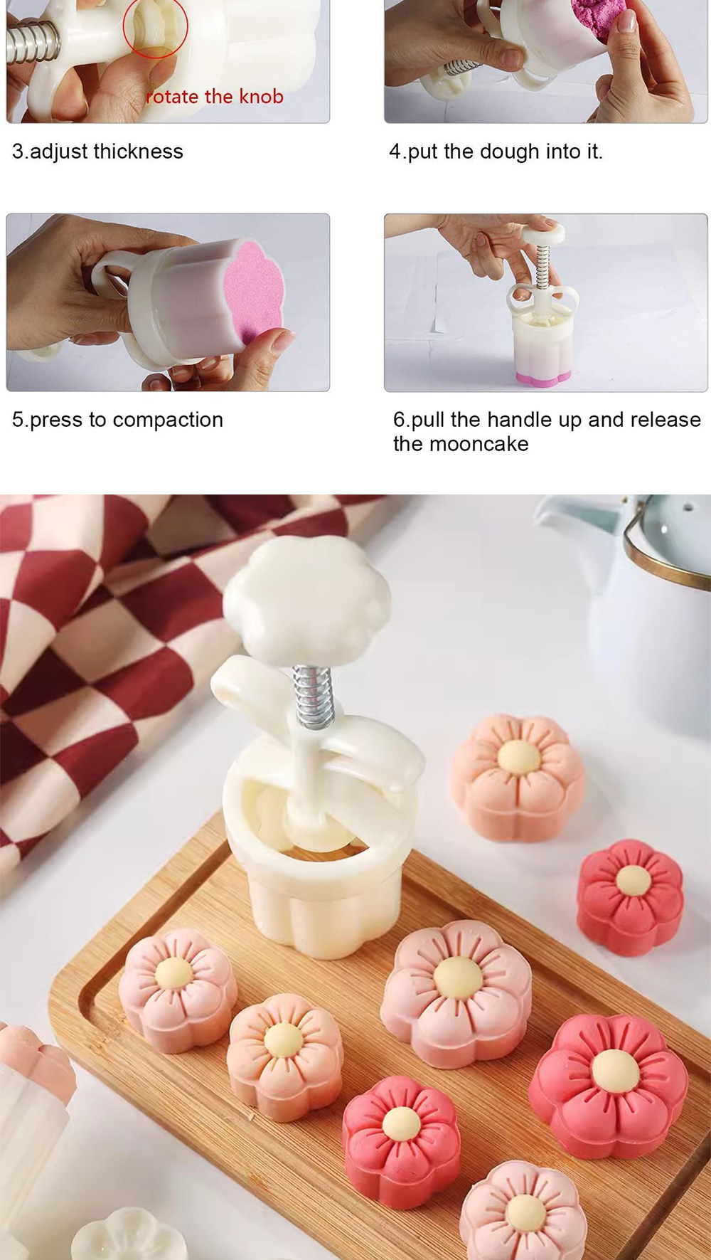 25g 50g Mini Mooncake Hand Pressed Mold Cute Flower Shape Cookie Pastry ...