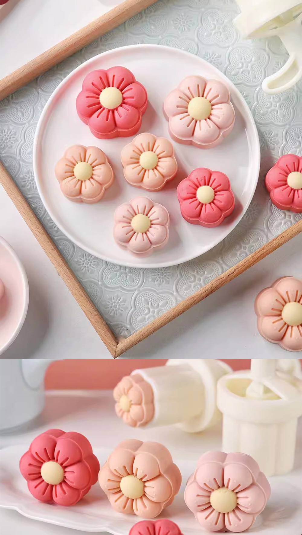 25g 50g Mini Mooncake Hand Pressed Mold Cute Flower Shape Cookie Pastry ...