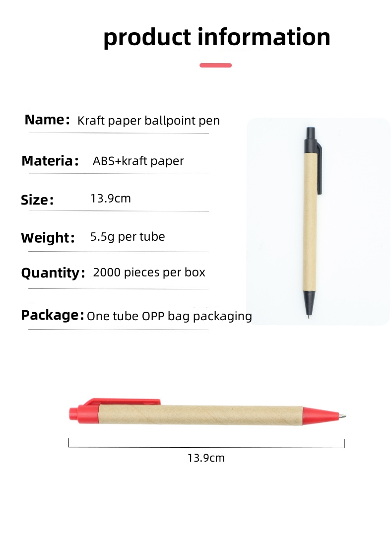 S Eco-friendly Kraft Paper Black/Blue Ink Press Retractable Ballpoint ...