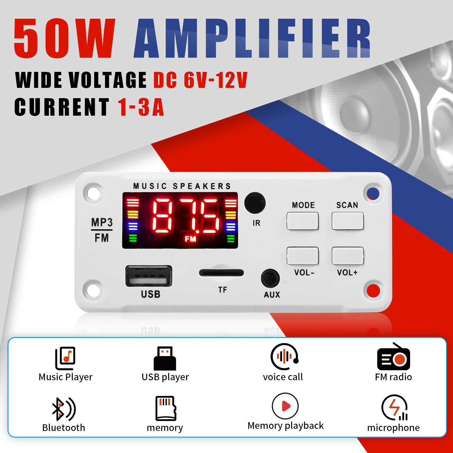 [Shopee Choice] 2*25W 50W amplifier Audio USB TF FM Radio Module ...