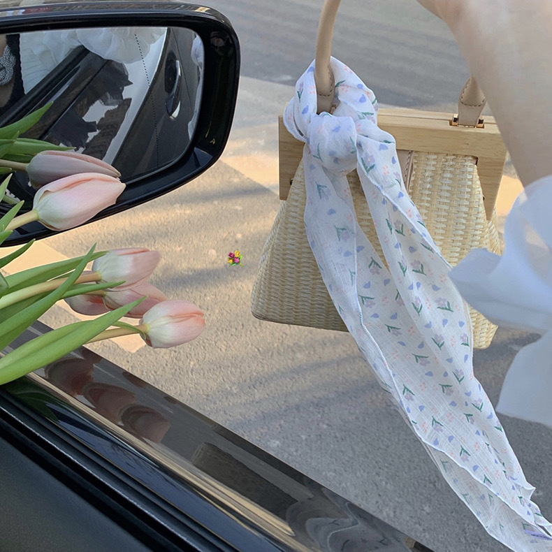 Women's Korean Silk Scarf Headband Floral Thin Silk Scarf Sweet And ...