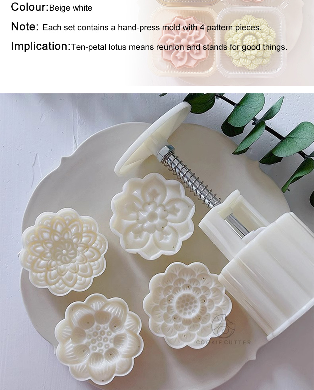 4Pcs/Set 75g Lotus Mooncake Mold Ten-petal Lotus Chinese Tradition Home ...