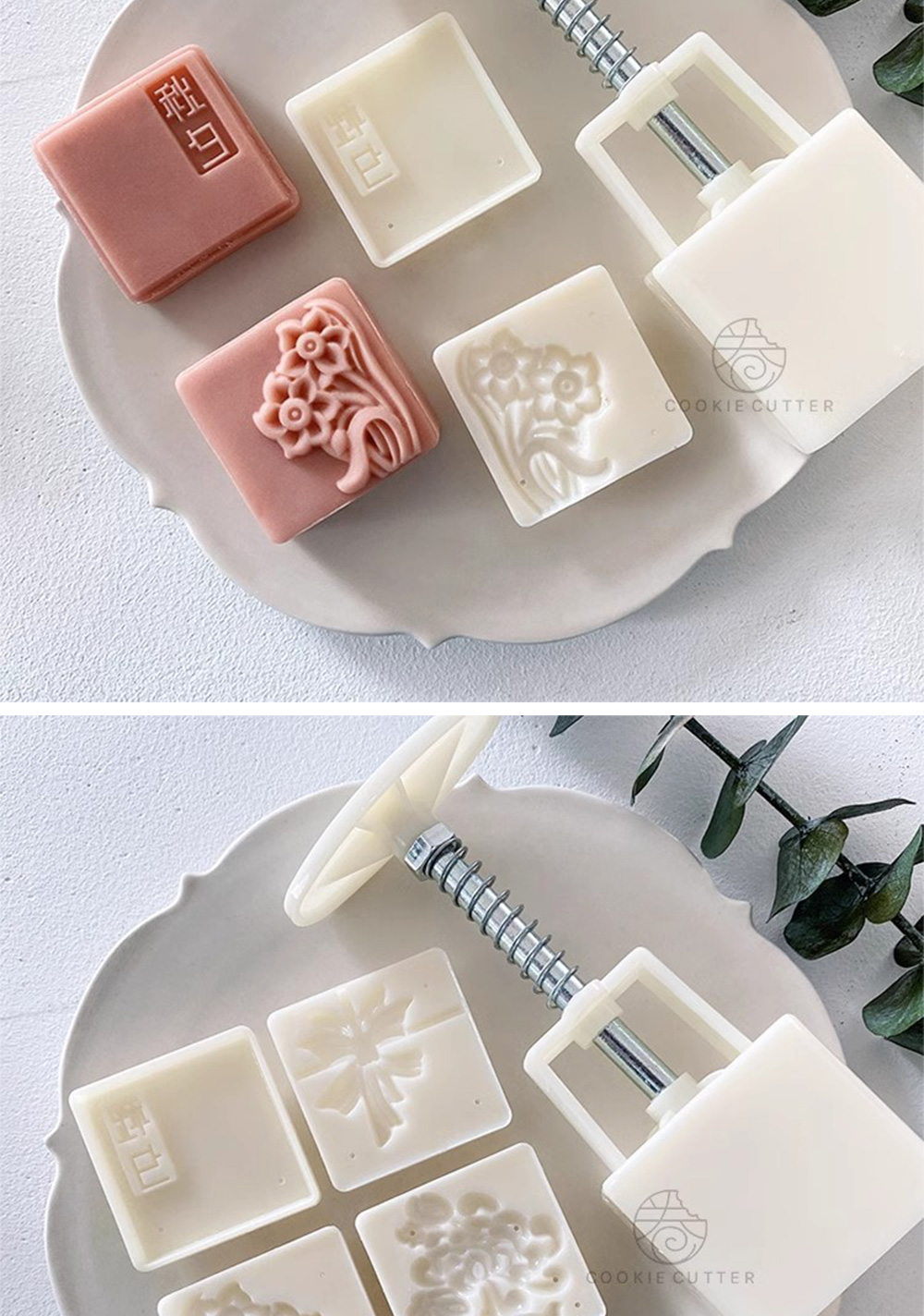4Pcs/Set 63g Square Shape Mooncake Mold Chinese Character Style ...