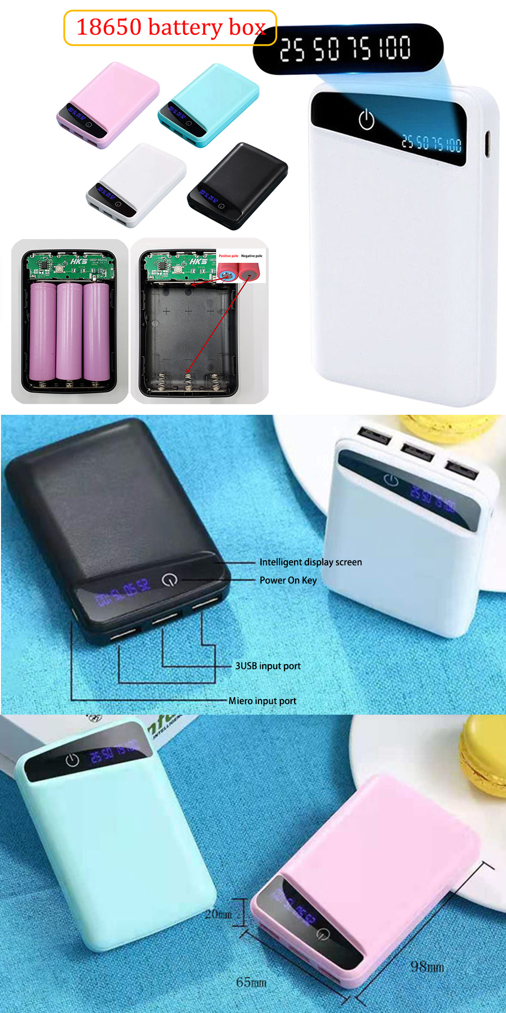18650 Battery Charger Box Portable Power Bank Kit DIY DIY Fast Charging ...