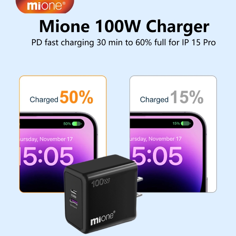Mione 100W Travel Charger Adapter USB Type C Fast Charging For iPhone ...
