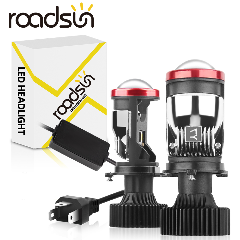 Roadsun 1 Pair Super Bright LED Headlight H4 Canbus Bi LED Mini Lens ...