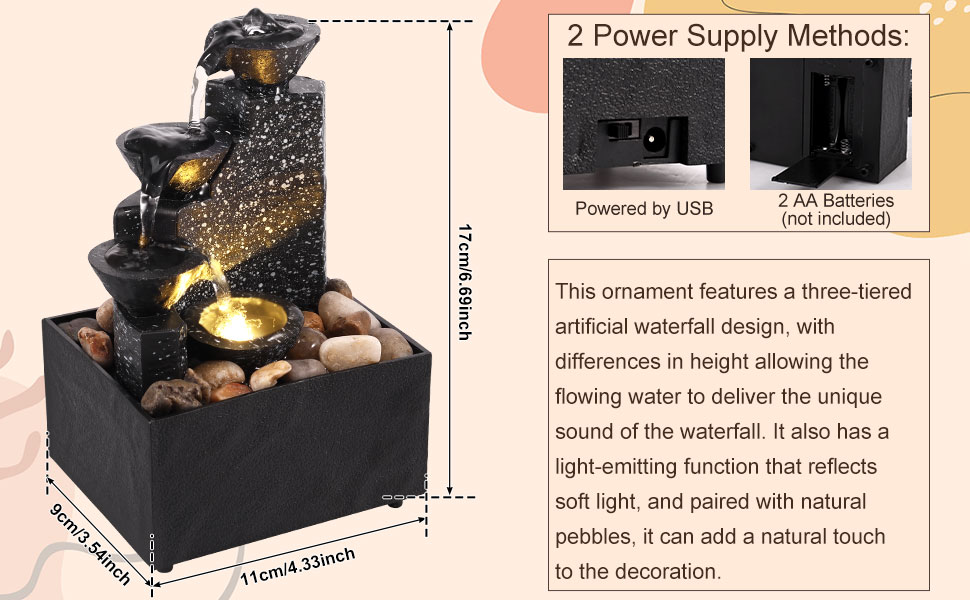 USB Water Fountain Desktop Flowing Water Waterfall With Led Light ...