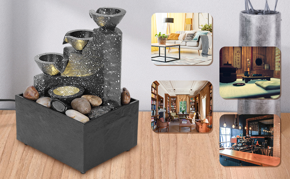 USB Water Fountain Desktop Flowing Water Waterfall With Led Light ...